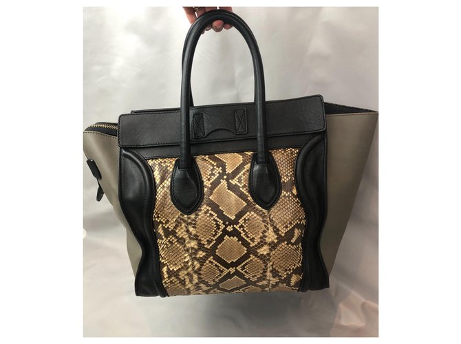 Sacs à main Céline Luggage Cuir,Python Marron,Noir,Gris,Imprimé python ref.123154 - Joli Closet