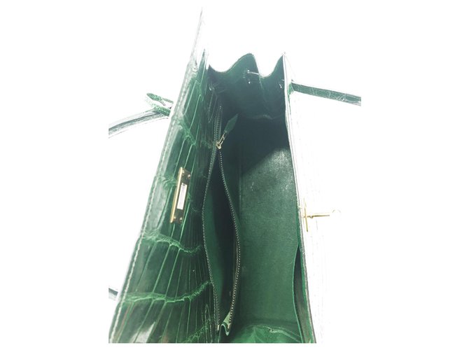Hermès Beautiful Hermes Kelly Bag 32 Leather Emerald Green Alligator