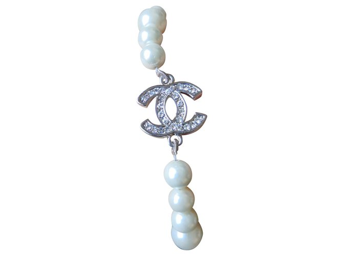 Sublime bracelet Chanel perles et strass Acier Argenté Blanc ref.151164 ...