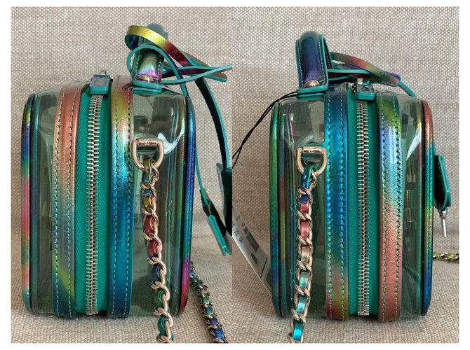 Chanel Small Green PVC Vanity Case with Rainbow Patent Leather Plastic ...