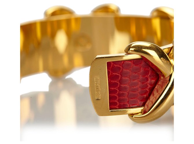 Hermès Hermes Red Leather Logo Bracelet Golden Metal ref.172879 - Joli ...
