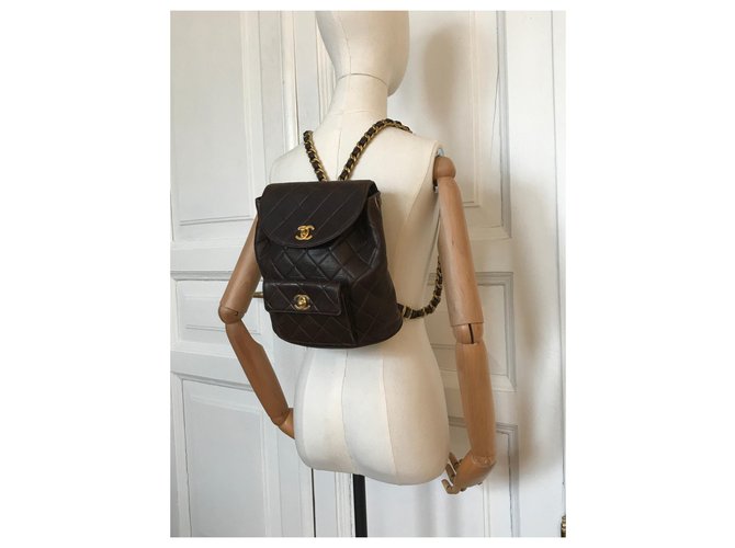 Chanel Iconic Duma Brown Backpack Vintage Dark brown Leather ref.192303 ...