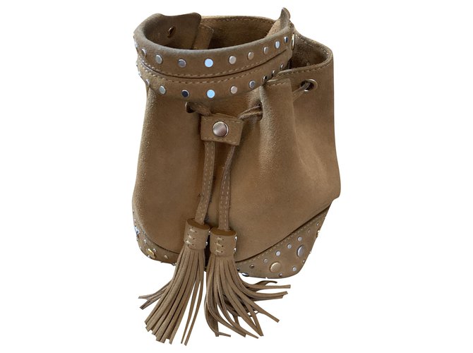 Sandro bucket bag Beige Light brown Leather Nubuck ref.198819 - Joli Closet