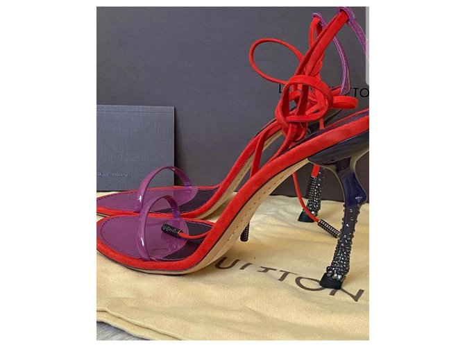 NWB Louis Vuitton strappy Horse Leg Heels sandals Sz 37,5 Red Multiple ...