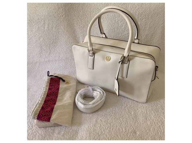 Tory Burch Bolso Boston Robinson blanco marfil Cuero ref.214259 - Joli ...