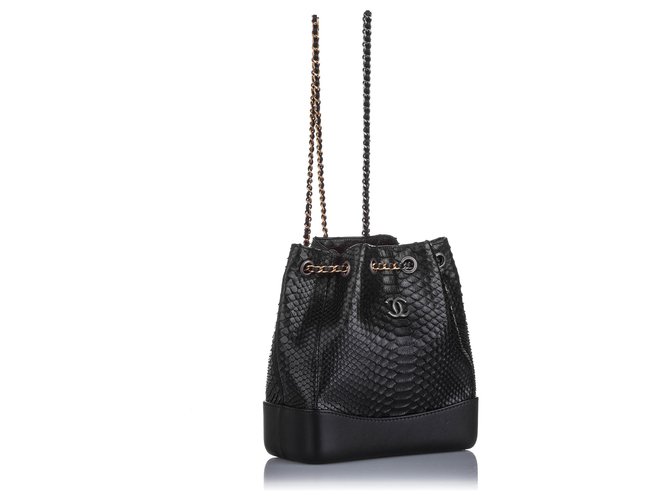 Chanel Black Gabrielle Python Backpack Leather Pony-style calfskin ref ...