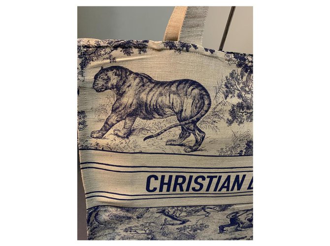 Dior Cabas book Dior Riviera Blue Cream Linen ref.223380 - Joli Closet