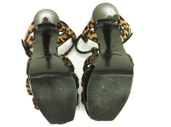 Yves Saint Laurent YSL Tribute leopard pony fur Slingback Platform Heel ...