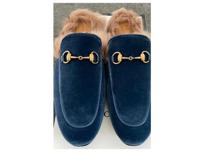 Gucci princetown mules blue Velvet ref.236107 - Joli Closet