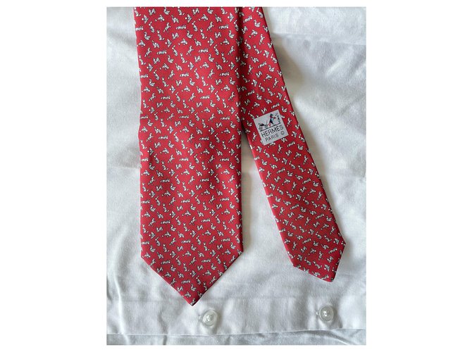 Hermès Tangram Tie in silk twill Red Grey ref.243617 - Joli Closet
