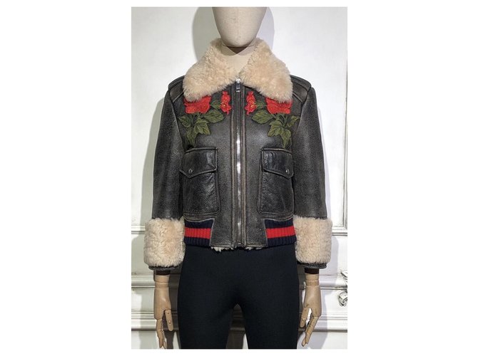 Gucci 10K$ Runway embroidered shearling jacket Multiple colors Leather ...
