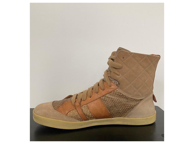Chloé Chloe Python and suede leather high top trainers Beige ref.268170 ...