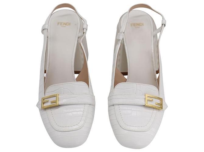 Fendi Promenade Mocassin Slingback en Cuir de veau Blanc Cuir ref ...