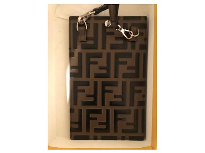 Fendi mobile phone pouch lined FF logo MIXED MODEL Brown Leather ref ...