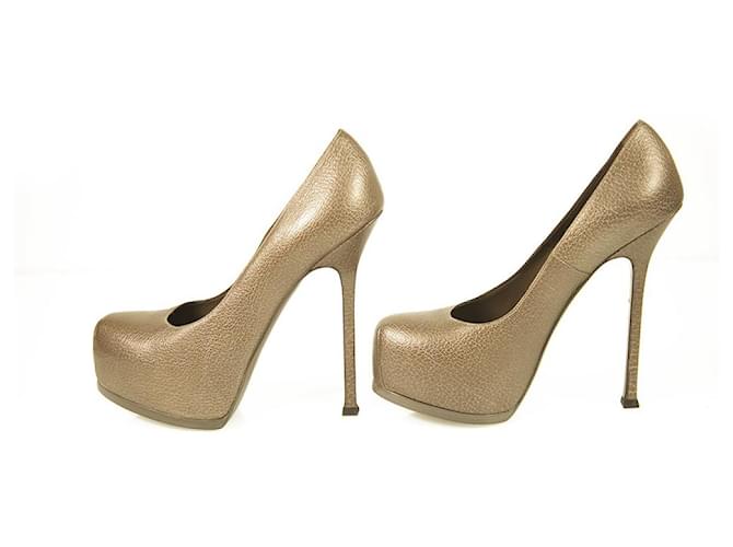 Yves Saint Laurent YSL Tribute Cuero marrón Punta redonda Plataforma ...