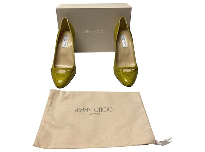 Jimmy Choo Escarpins Croc-Embossed en Cuir Lime Vert ref.477681 - Joli ...