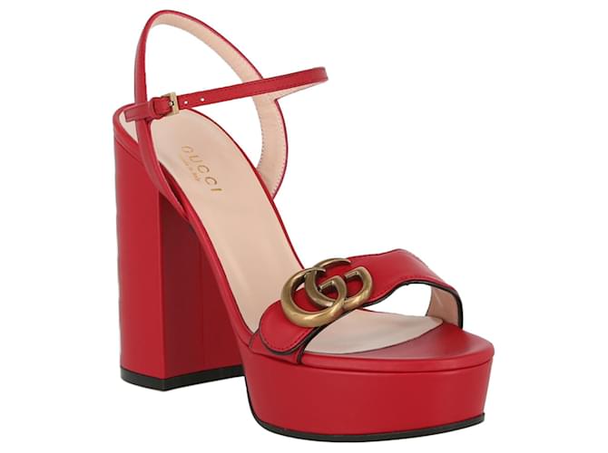 Gucci Marmont Platform Heel Red Leather ref.503066 - Joli Closet