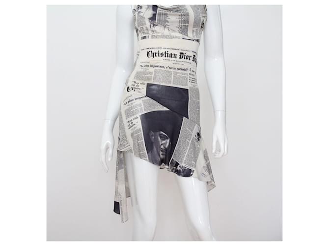 CHRISTIAN DIOR Newsprint / Newspaper Dress 2001 by John Galliano Cream ...