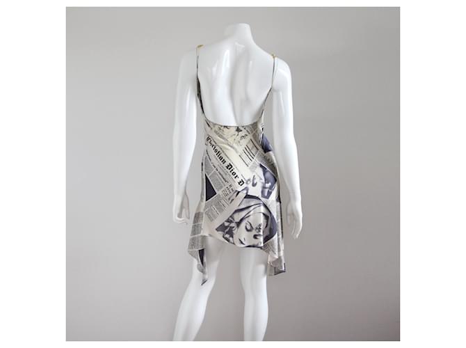 CHRISTIAN DIOR Newsprint / Newspaper Dress 2001 by John Galliano Cream ...