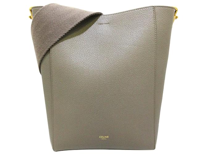 Céline Celine Brown Small Sangle Seau Leather Shoulder Bag Khaki Pony ...