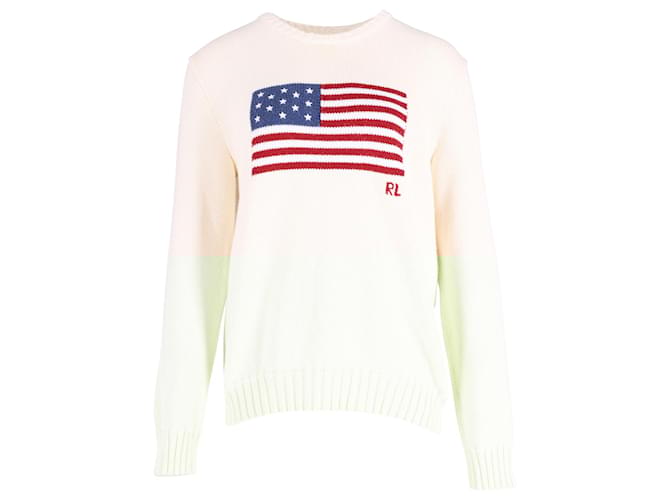 Ralph Lauren Iconic Pull Drapeau Américain en Coton Crème Blanc Écru ...