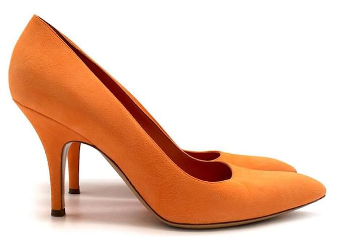 Hermès Bright Orange Suede Heeled Pumps ref.595708 - Joli Closet