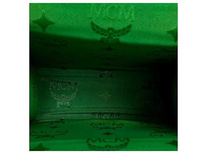 MCM Green Visetos Leather Satchel Golden Light green Metal Pony-style ...