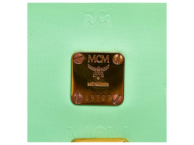 MCM Green Visetos Leather Satchel Golden Light green Metal Pony-style ...