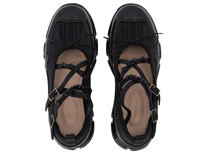 Simone Rocha Beaded Criss-Cross Ballerina Pumps in Ivory Satin Black ...