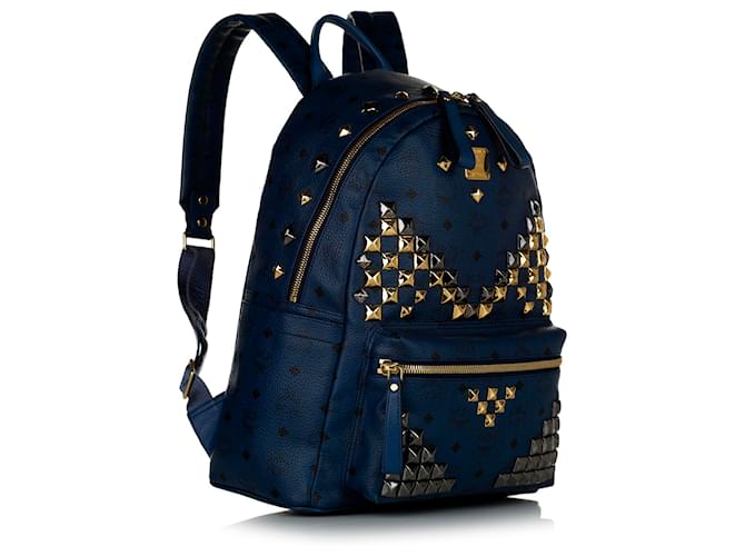 MCM Blue Visetos Stark Leather Backpack Pony-style calfskin ref.650567 ...
