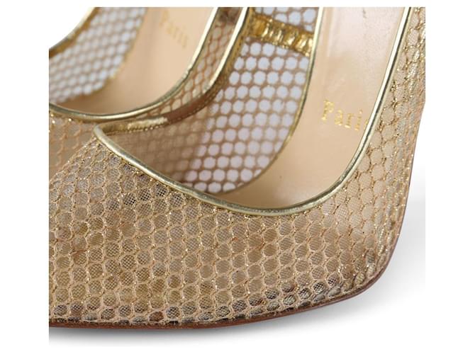 Christian Louboutin Fishnet & Gold Metallic Leather Follies Resille 120 ...