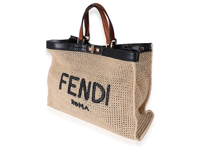 Fendi Raffia Vitello Macrame Large Peekaboo X-tote Brown ref.659563 ...