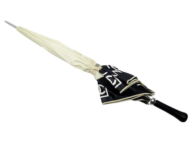 Chanel SCHIRM-KANAL-LOGO CC 102 CM IN BEIGE UND SCHWARZ POLYESTER LOGO ...