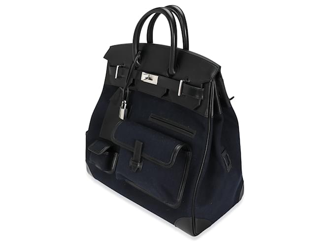 Hermès Hermes Bleu Marine Toile & Black Box Calf Cargo Hac 40 Phw ref ...