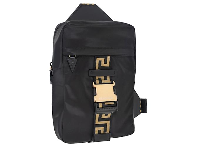 Versace Greca Single Strap Backpack Black Nylon ref.705225 - Joli Closet