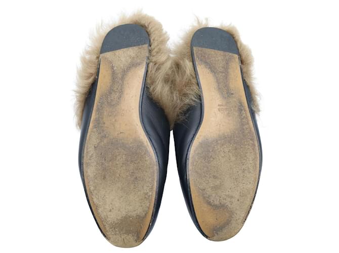 Gucci Princetown slippers with Angry Cat Appliqué in Black Leather ref ...