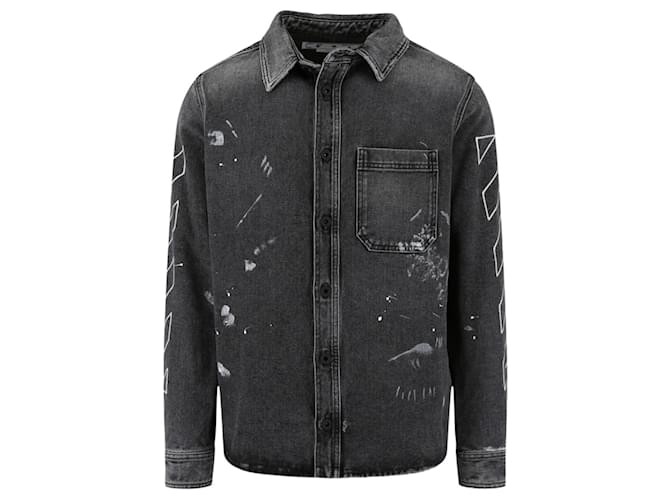 Off White Off-White Paint Splattered Denim Shirt Grey Cotton ref.727298 ...