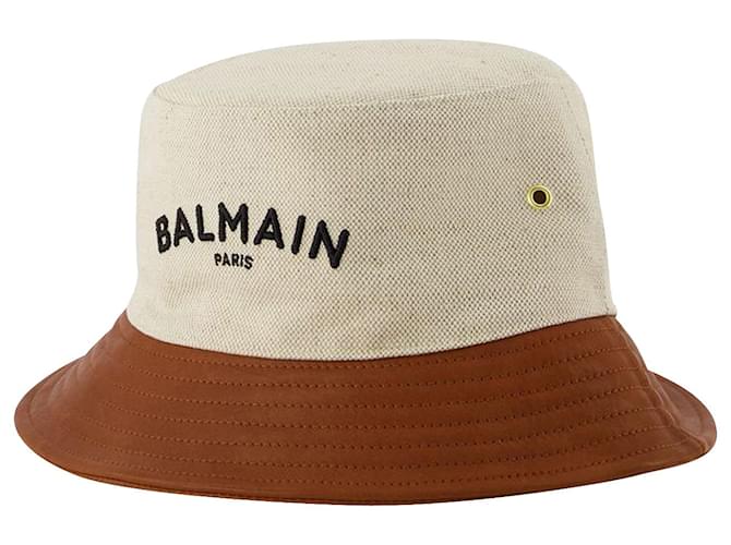 Logo Hat - Balmain - Stone/Brown - Canva Cloth ref.732334 - Joli Closet