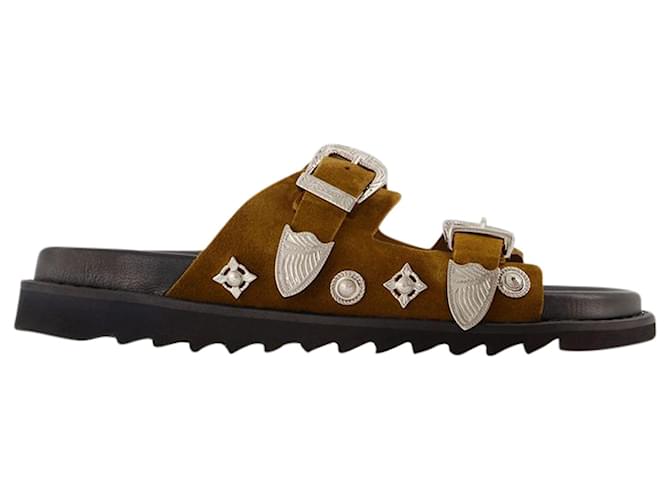 Toga Pulla AJ830 Slides - Toga Virilis - Khaki - Suede Green Leather ...