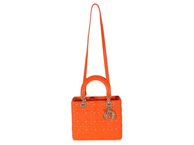 Christian Dior Orange Cannage Lambskin Medium Lady Dior Leather ref ...