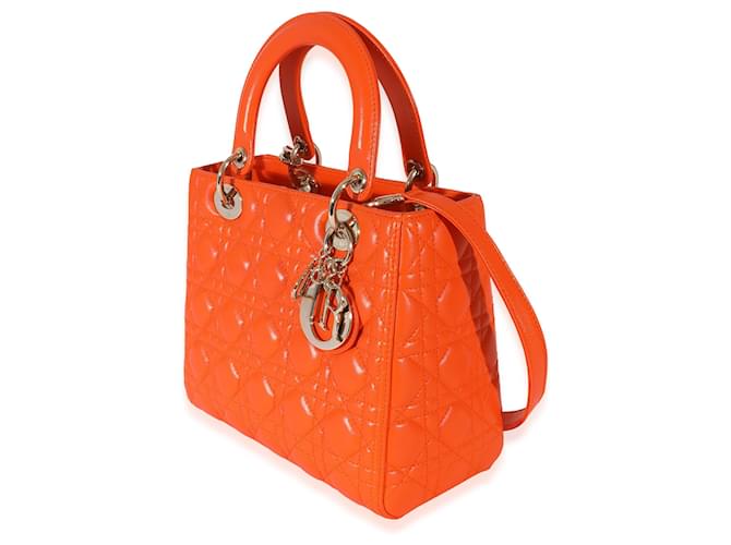 Christian Dior Orange Cannage Lambskin Medium Lady Dior Leather ref ...