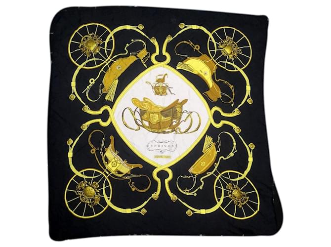 Kelly Hermès Hermes Spring's scarves Black Gold hardware Silk ref ...