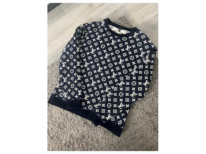 Louis Vuitton Full Monogram Jacquard Sweat White Navy blue Cotton ref ...