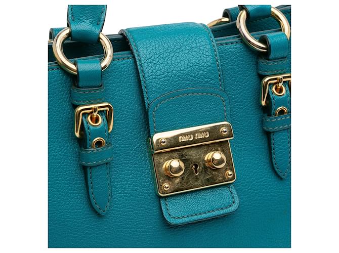 Miu Miu Blue Goatskin Madras Satchel Turquoise Leather ref.2543783 ...