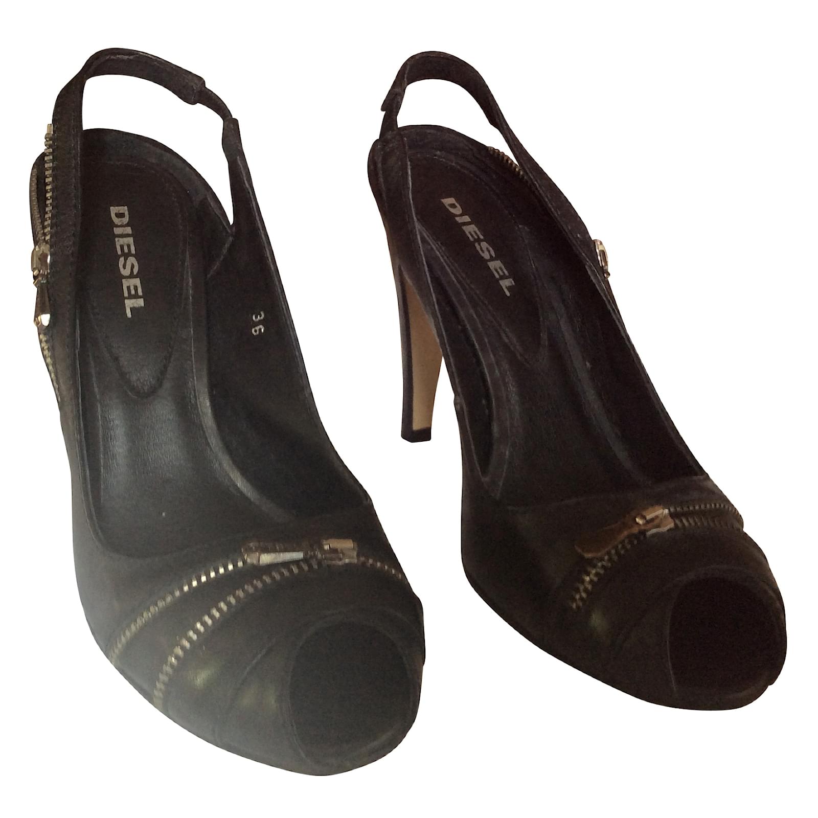 Diesel Heels Black Leather ref.10385 - Joli Closet