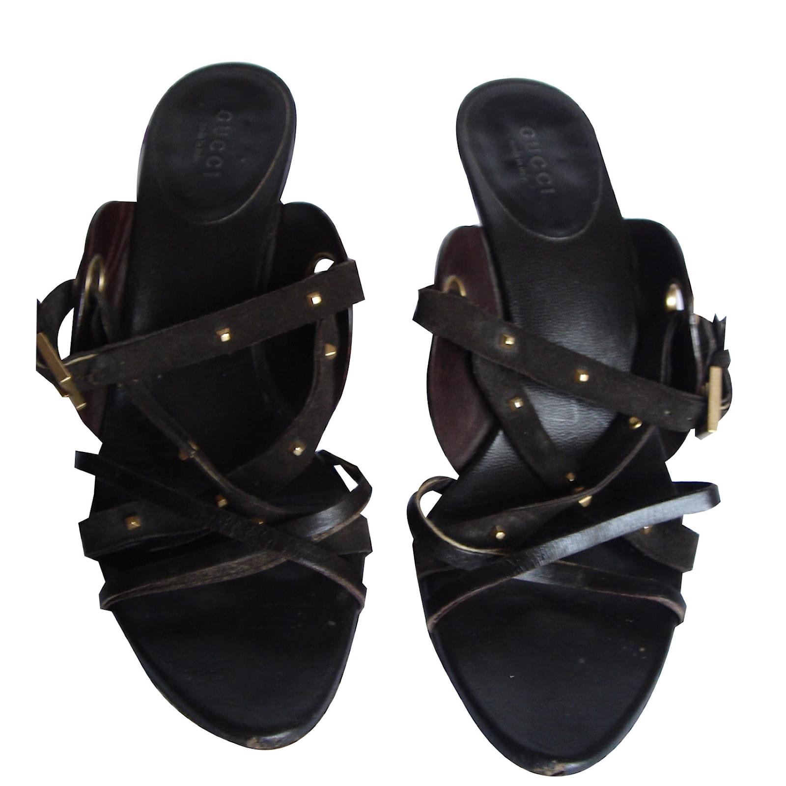 Sandales-mule chocolat talon haut Gucci Cuir Marron ref.33388 - Joli Closet