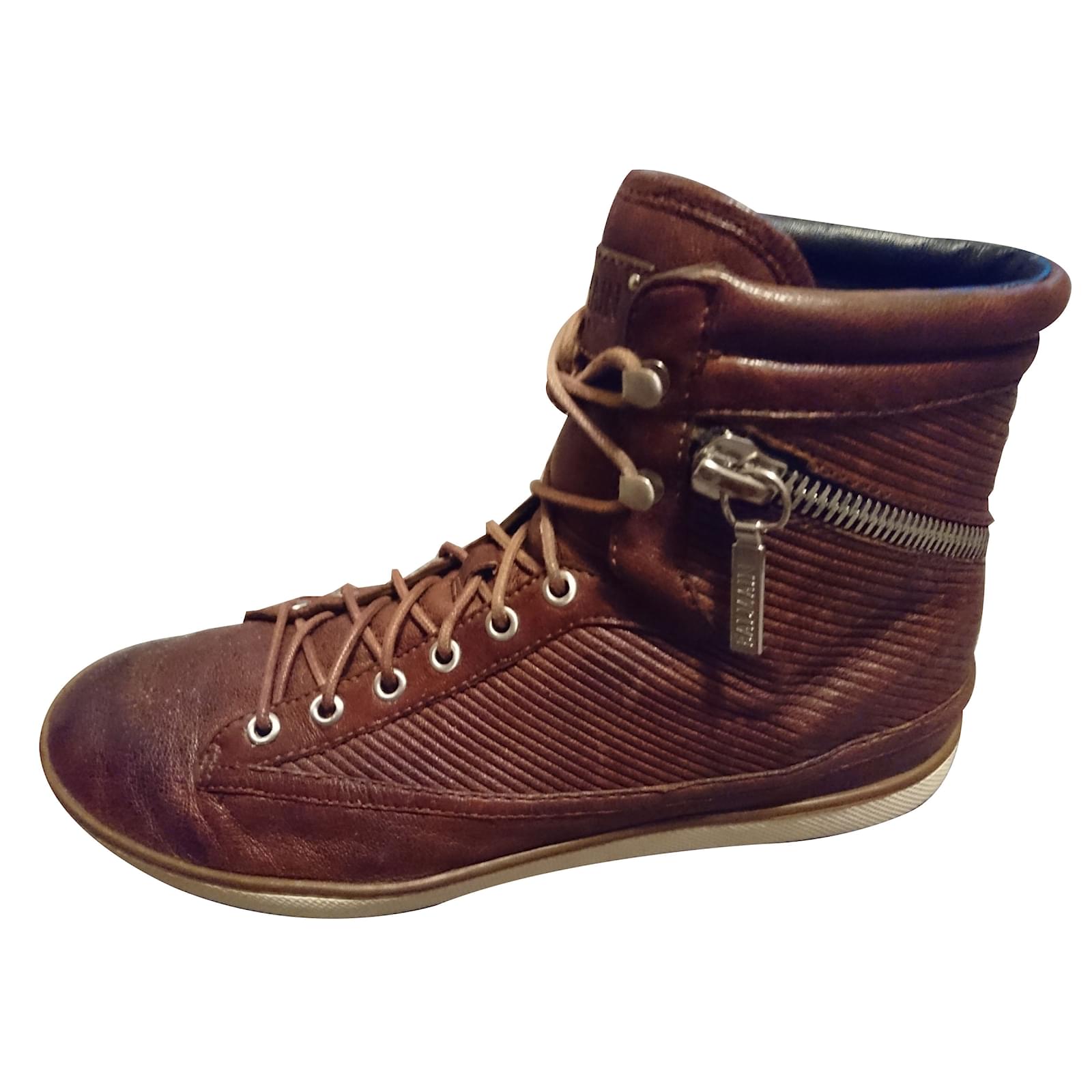 Balmain Leather High Tops Brown ref.35727 - Joli Closet