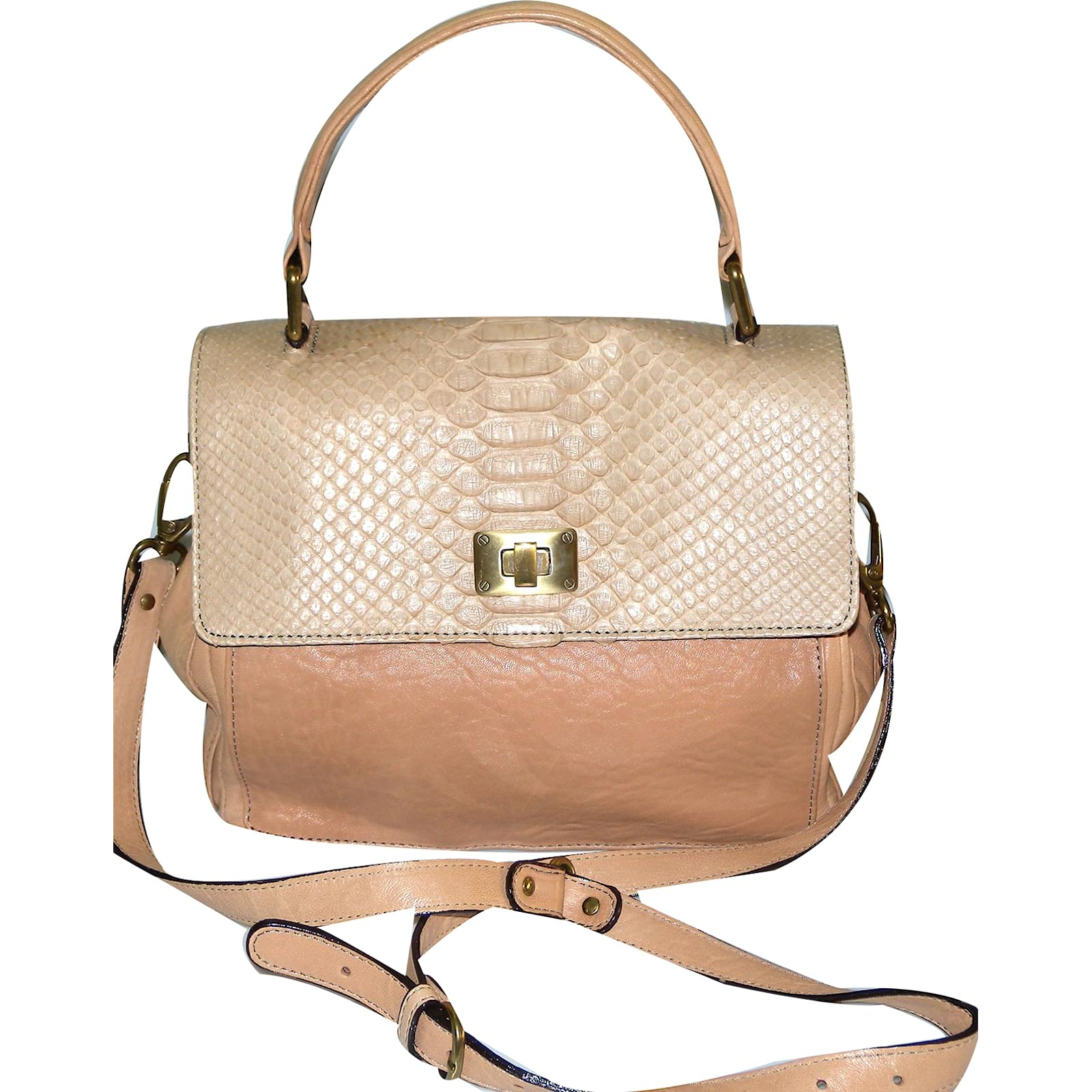 Abaco Handbag Beige Peach Leather Python ref.37481 - Joli Closet