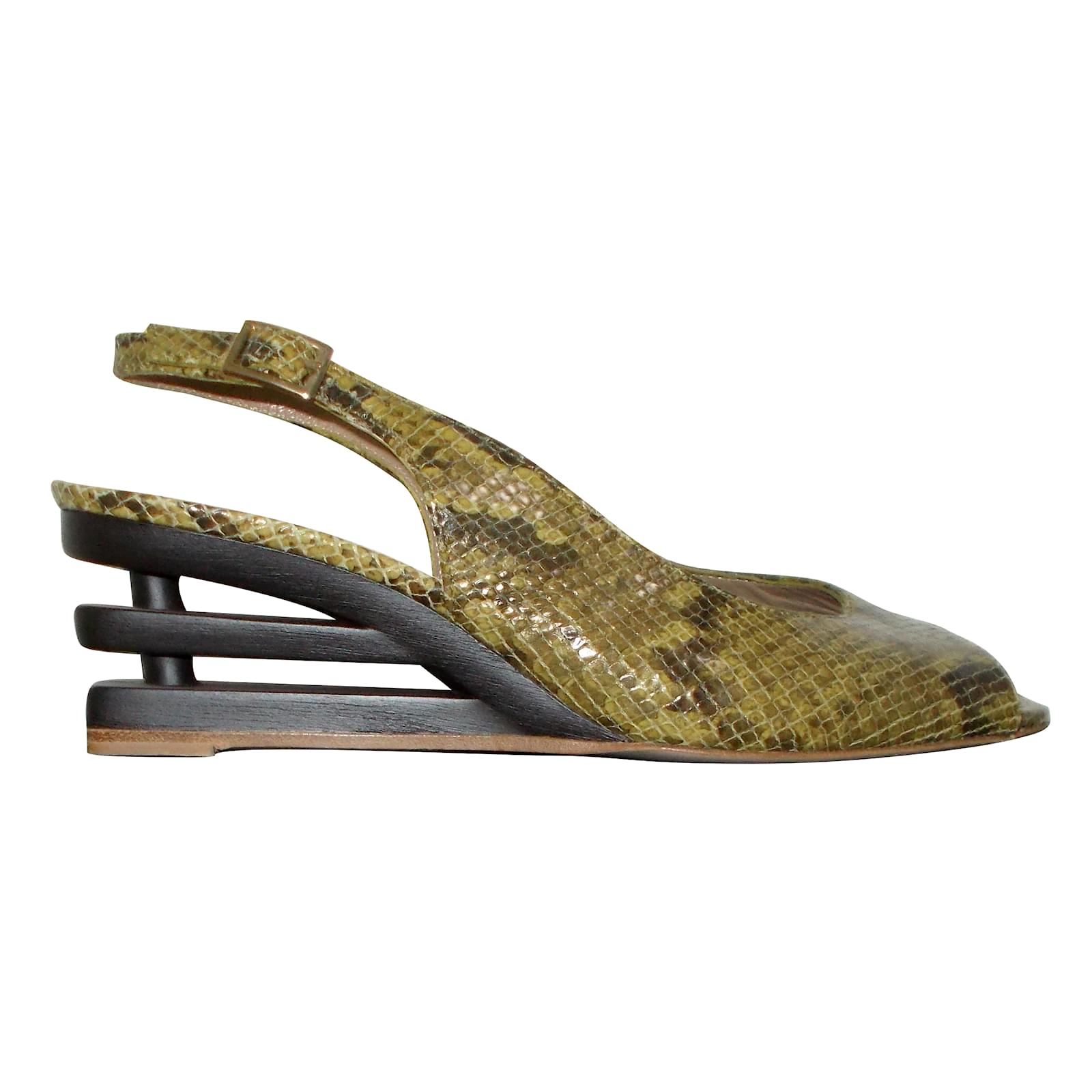 Bruno Magli Sandals Khaki Python print Patent leather ref.47039 - Joli ...
