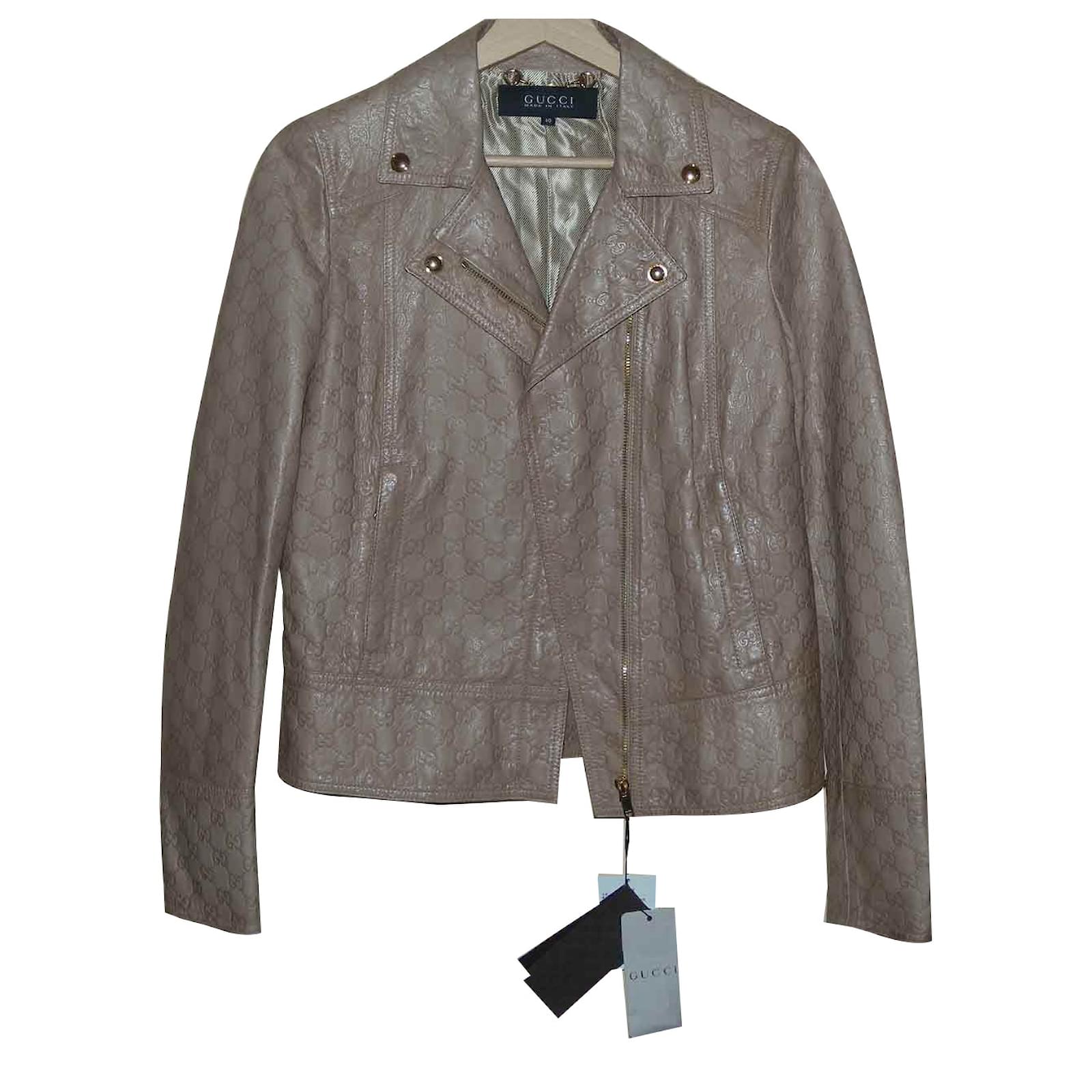 Gucci Biker jacket Beige Leather ref.48146 - Joli Closet